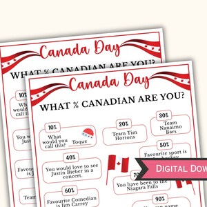 Canada Day Printable Game What % Canadian Are You Game for Kids and ...
