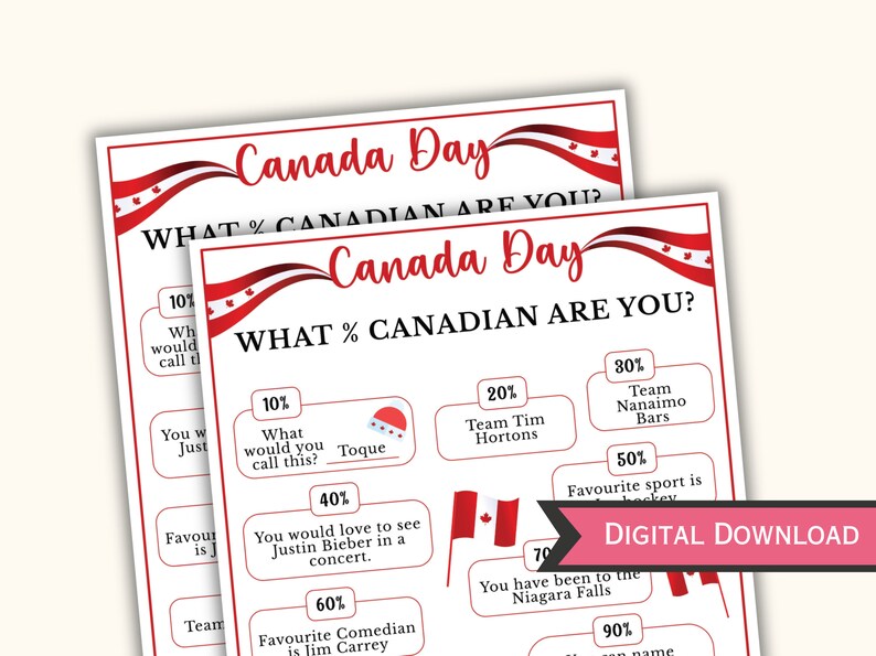 Canada Day Printable Game What % Canadian Are You Game for Kids and ...