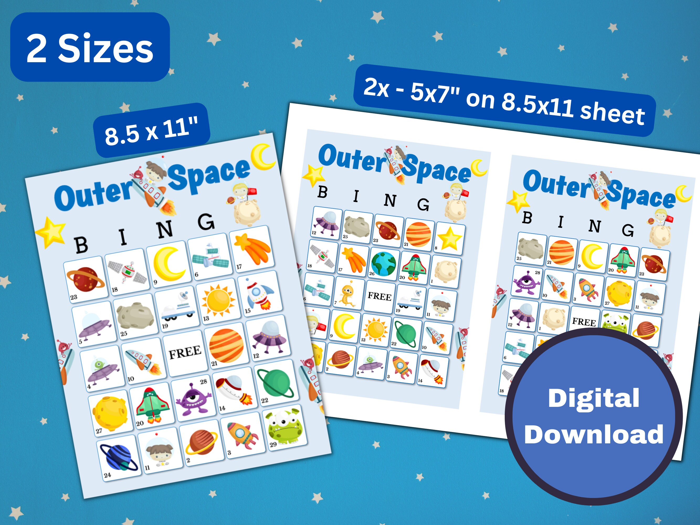 Outer Space Bingo Game Printable Space Bingo Game for Kids Birthday ...
