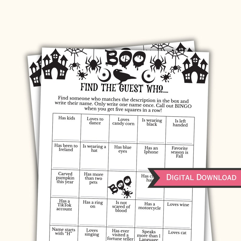 Halloween Find the Guest Bingo Game - Printable Halloween Party Game ...