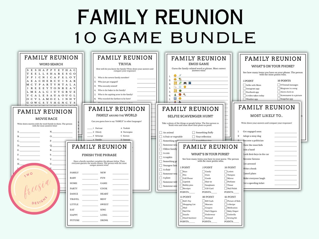 Printable Family Reunion Party Games for Family Gathering and Game ...
