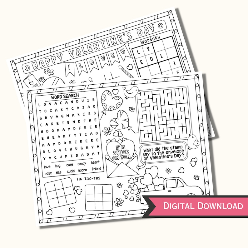 Valentine's Day Placemat for Kids - Printable Activity and Games for ...