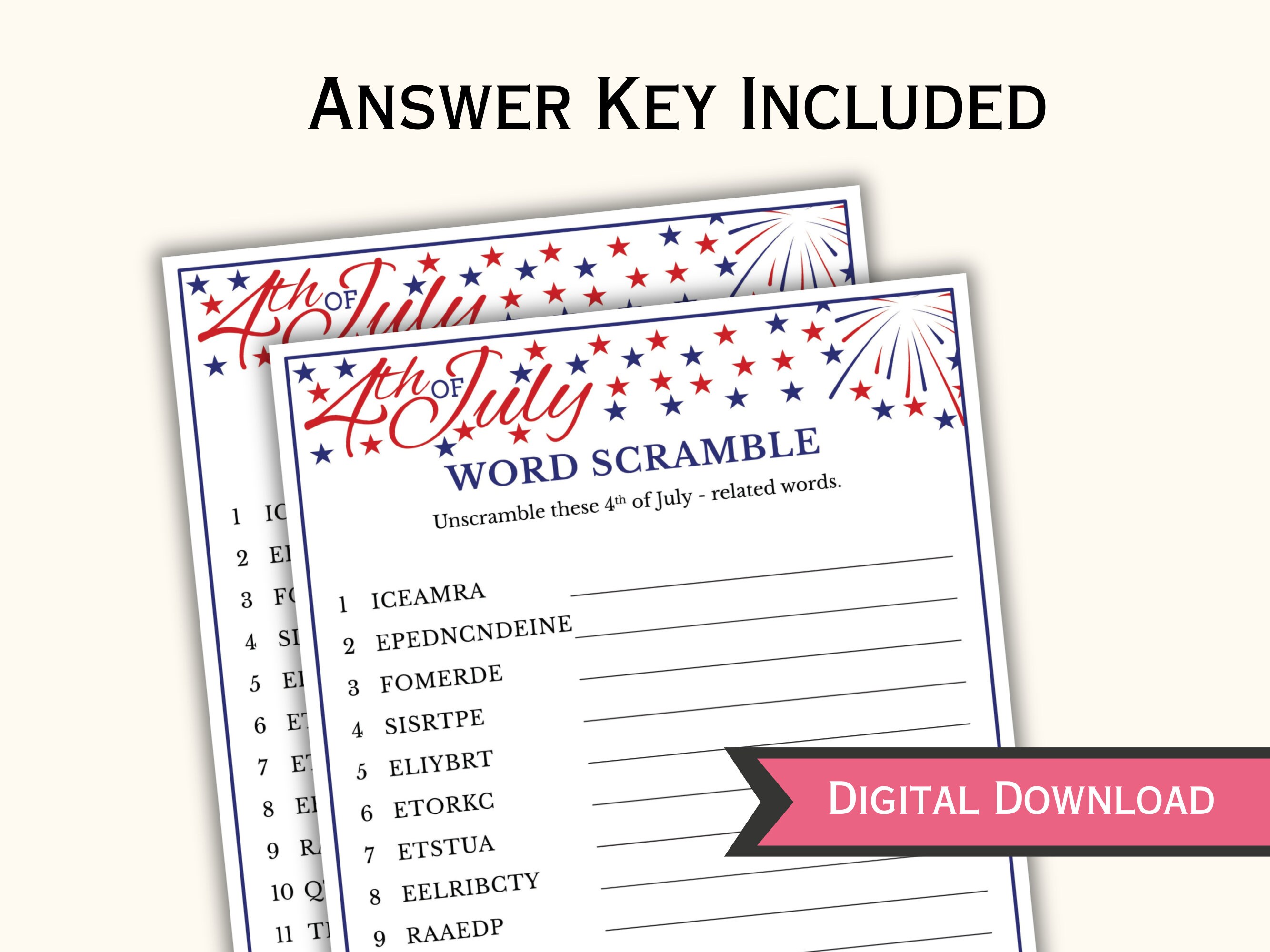4th of July Word Scramble Game Printable Fourth of July Game ...