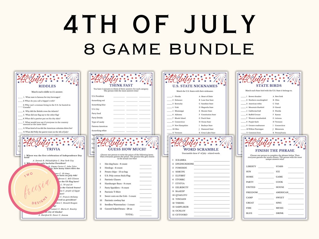 Printable 4th of July Game Bundle for Kids & Adults 8 Fourth of July ...
