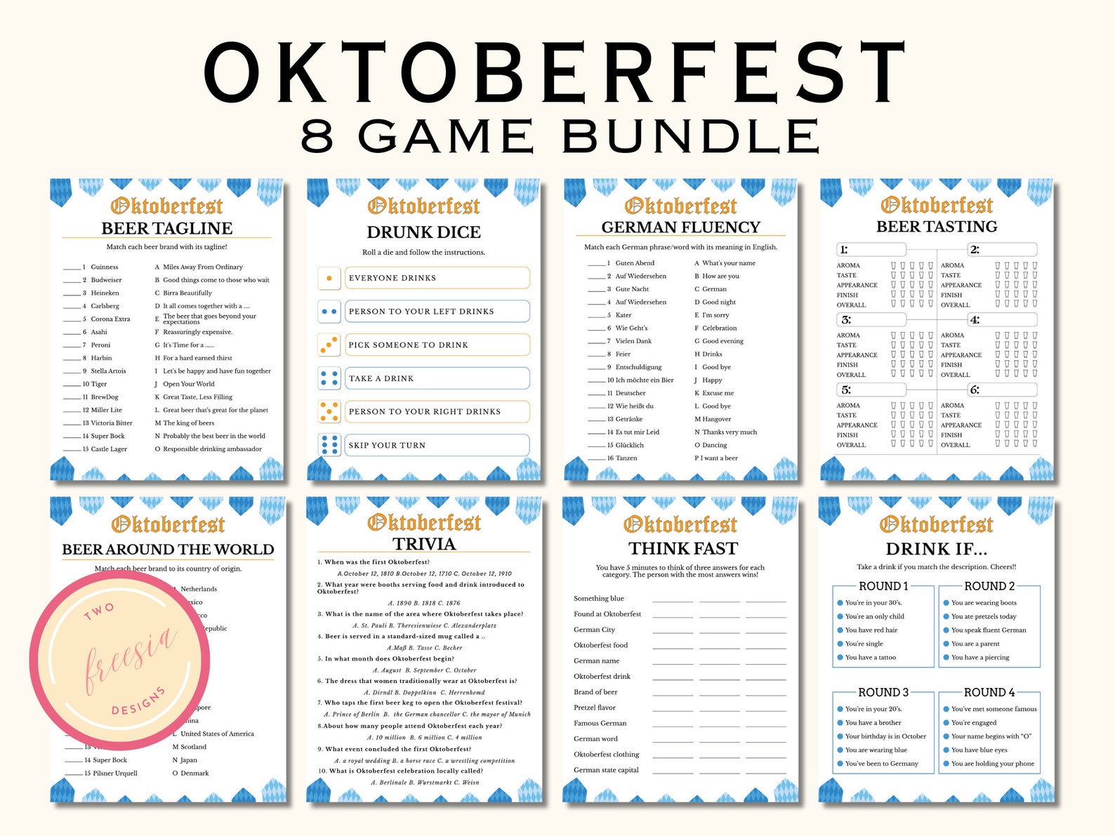 8 Oktoberfest Game Bundle - Printable Adult Oktoberfest Party Games ...