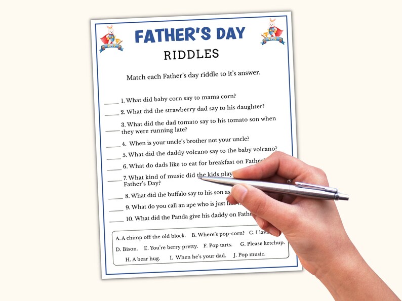 Father's Day Riddles Game - Printable Father's Day Game for Kids and ...