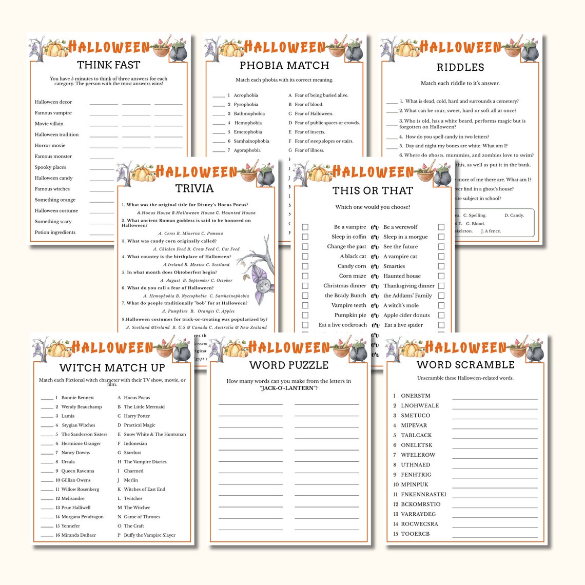 15 Halloween Party Game Bundle Printable for Kids and Adults ...