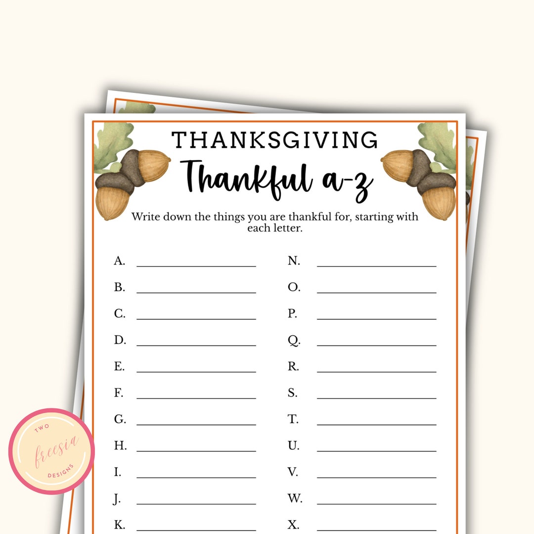 Thanksgiving Party Game - Thankful A-Z Game for Kids and Adults - Party ...
