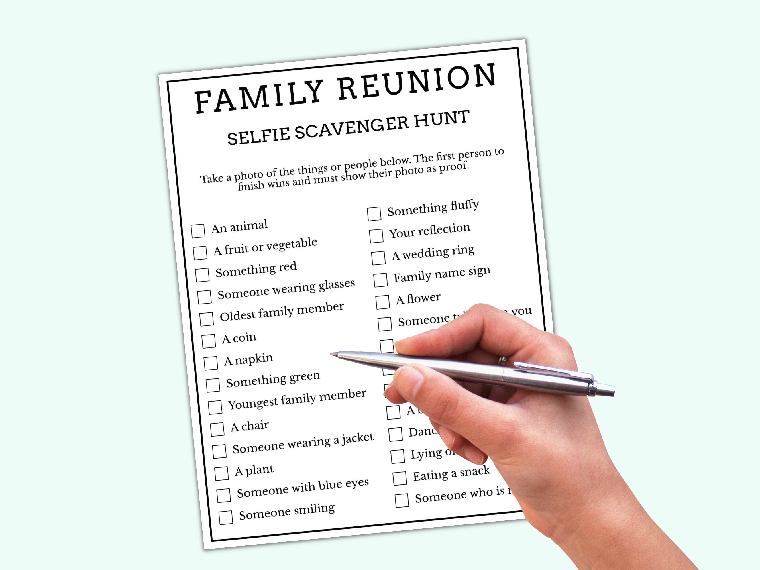 Family Reunion Selfie Scavenger Hunt Game - Printable Family Reunion ...
