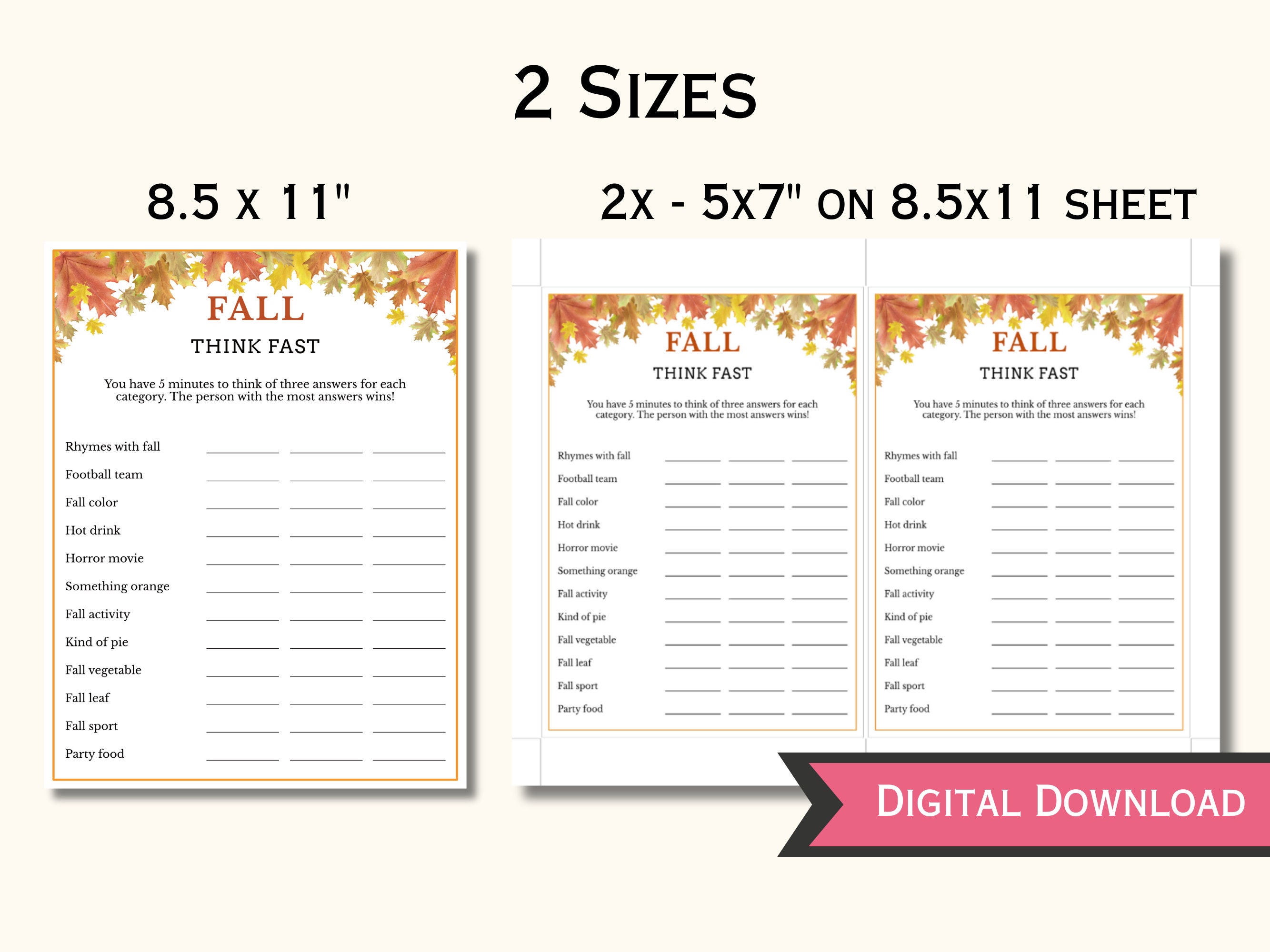 Fall Think Fast Game - Printable Autumn Game - Fun Fall Time Activities ...