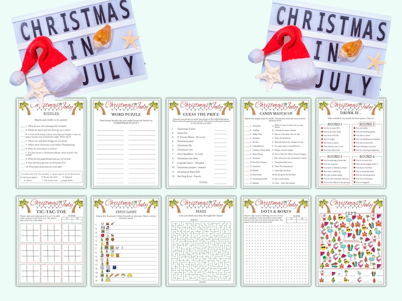 26 Printable Christmas in July Game Bundle - Christmas in July Games ...