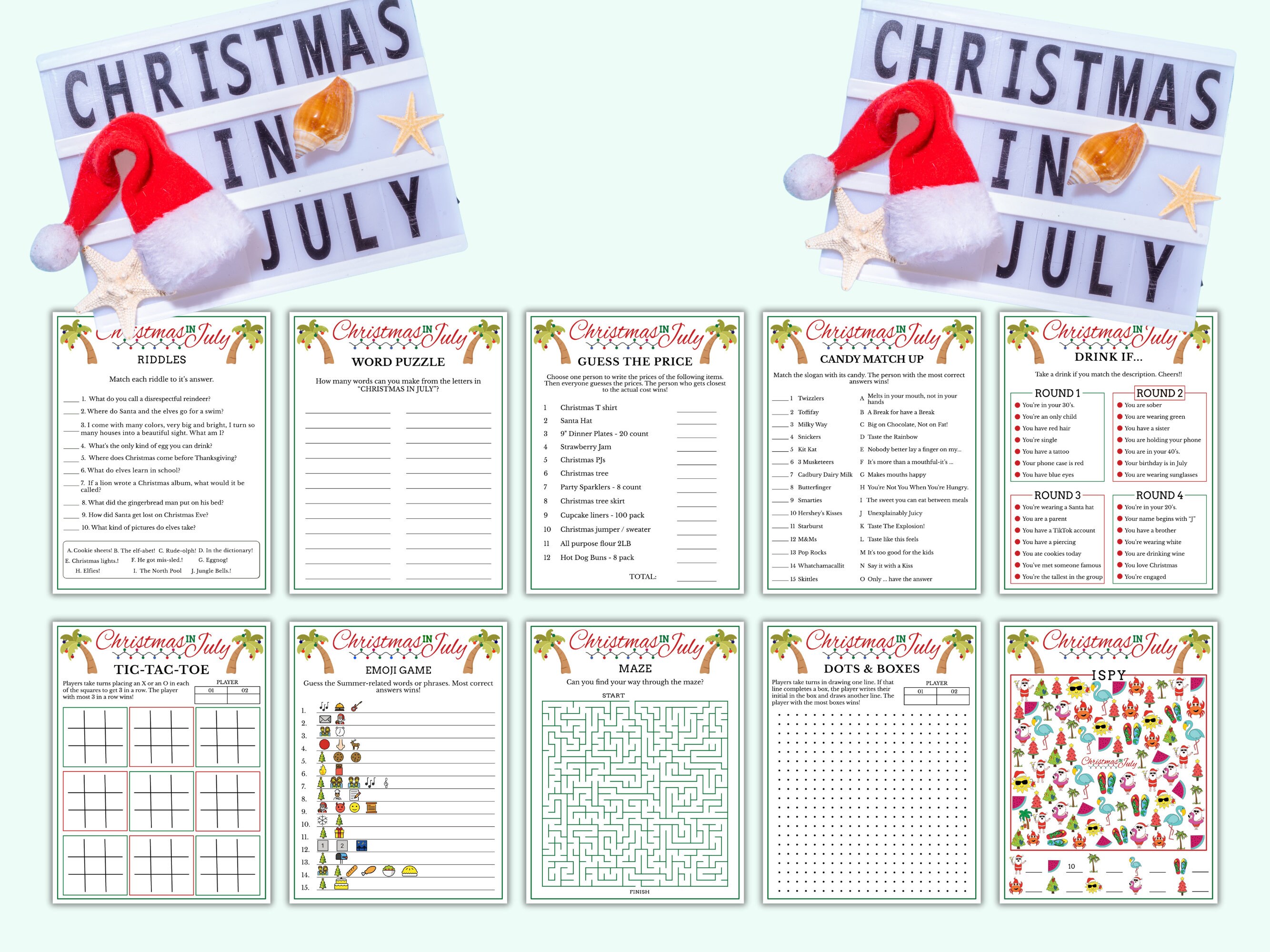 26 Printable Christmas in July Game Bundle - Christmas in July Games ...