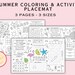 Summer Coloring and Activity Placemat Printable Summer Activity Pages ...