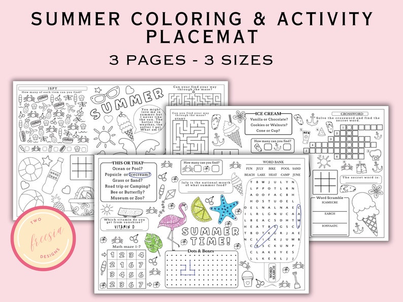Summer Coloring and Activity Placemat - Printable Summer Activity Pages ...