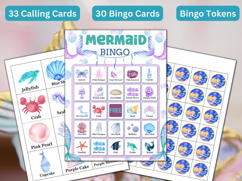 Mermaid Bingo Printable Game for Birthday Parties Activities - Etsy