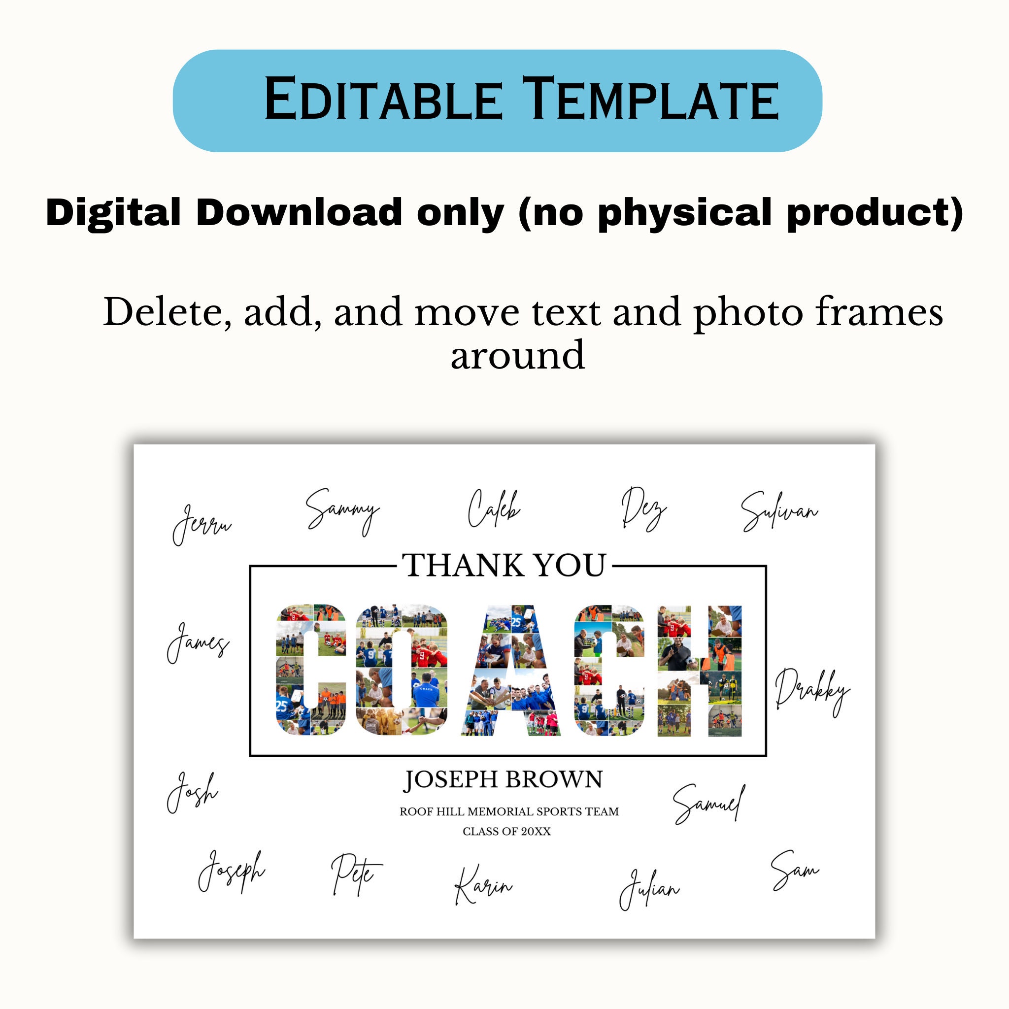 Thank You Coach Photo Collage Template - Photo Gift Collage Template ...