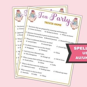 Tea Party Trivia Game - Printable Tea Party Games for Birthdays, Bridal ...