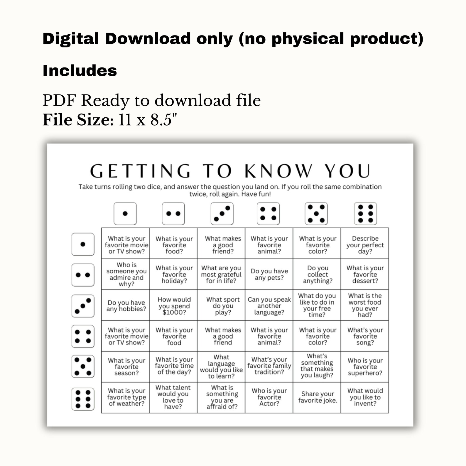 Getting to Know You Dice Game - Back to School - Classroom Icebreaker ...