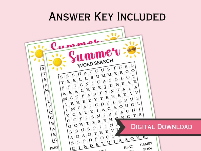 Summer Word Search Game - Pool Party, Beach Games and Activities for ...