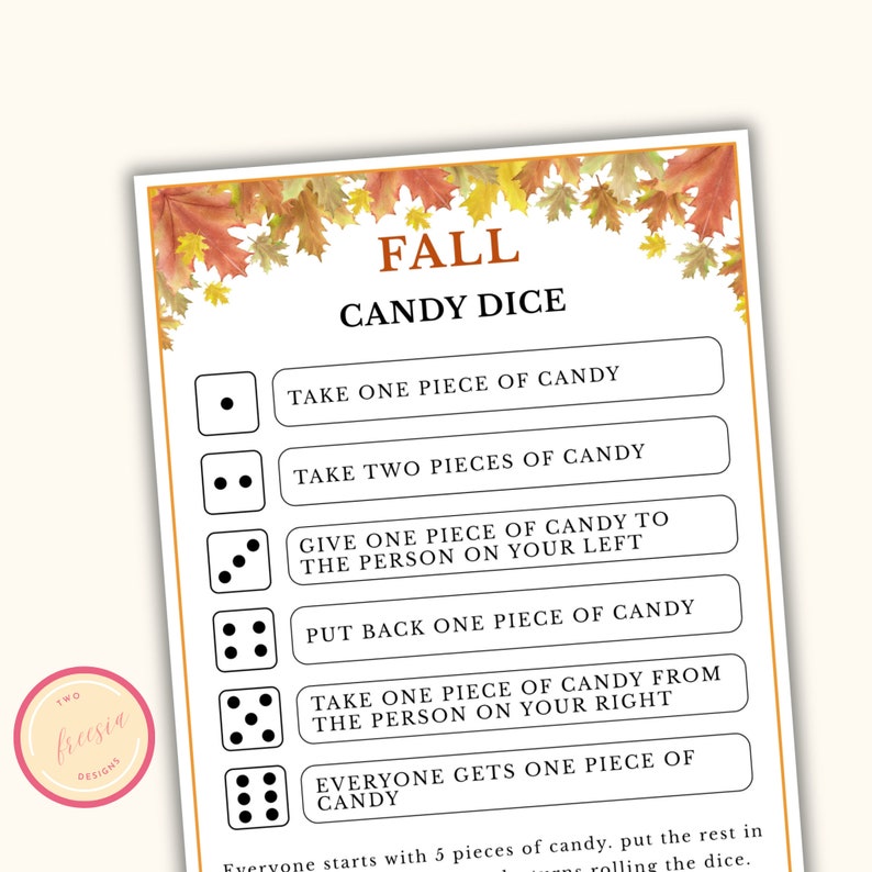 Fall Candy Dice Game - Printable Autumn Game - Fun Fall Time Activities ...