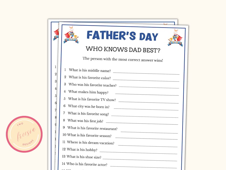 Who Knows Dad Best? Printable Father's Day Game - Happy Father's Day ...