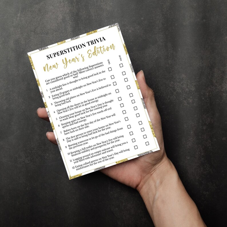 New Years Superstition Trivia Game, Printable New Year Party Game for ...