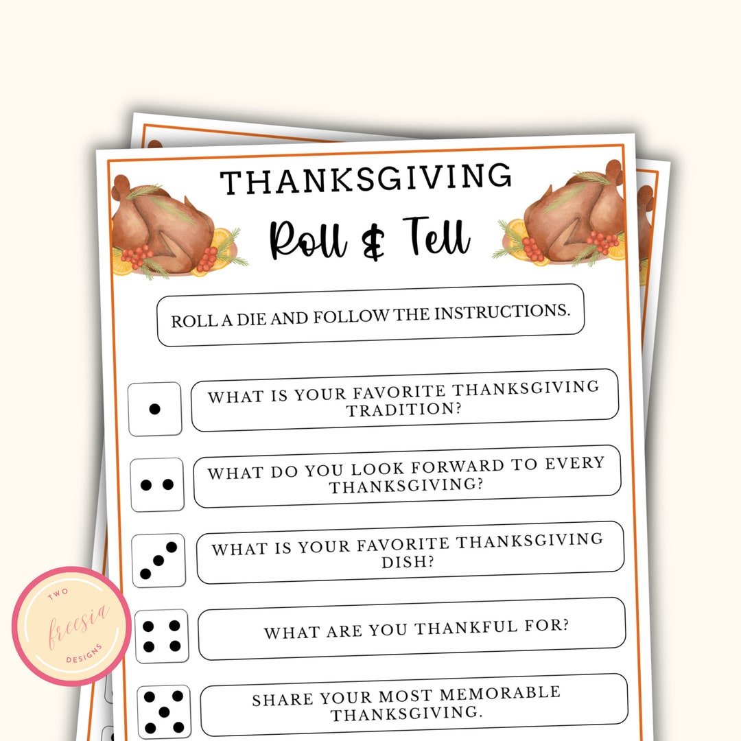 Roll & Tell Thanksgiving Dice Game - Thanksgiving Party Game for Kids ...