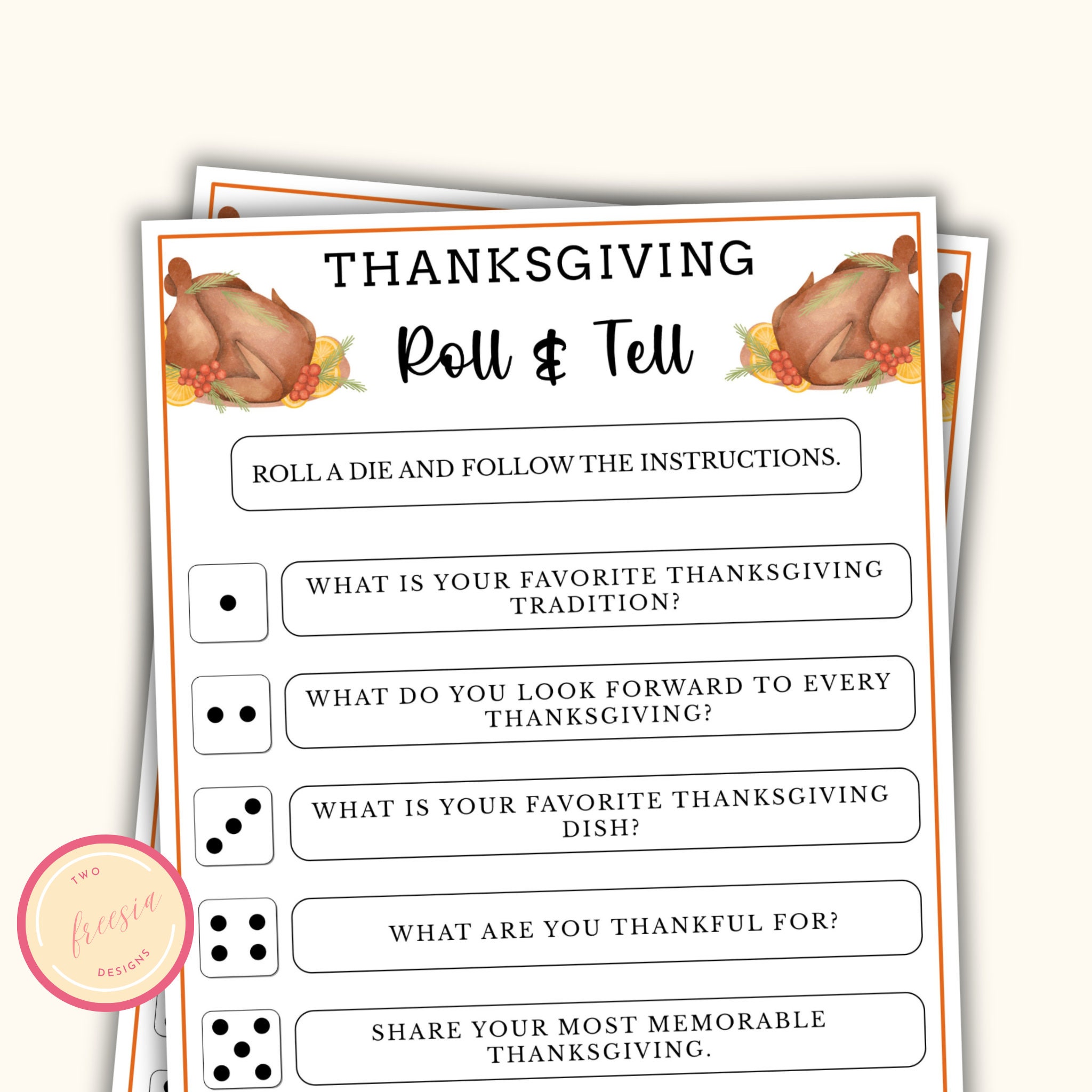 Roll & Tell Thanksgiving Dice Game - Thanksgiving Party Game for Kids ...