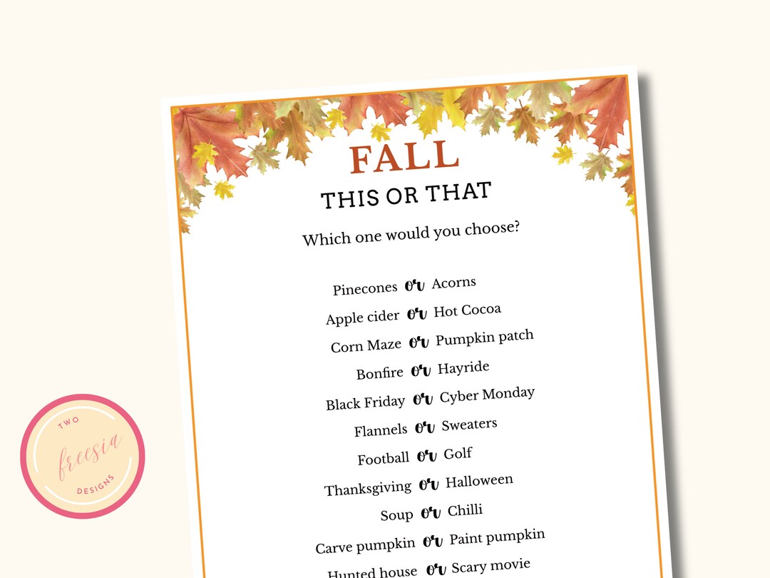 Fall This or That Game - Printable Autumn Game - Fun Fall Time ...