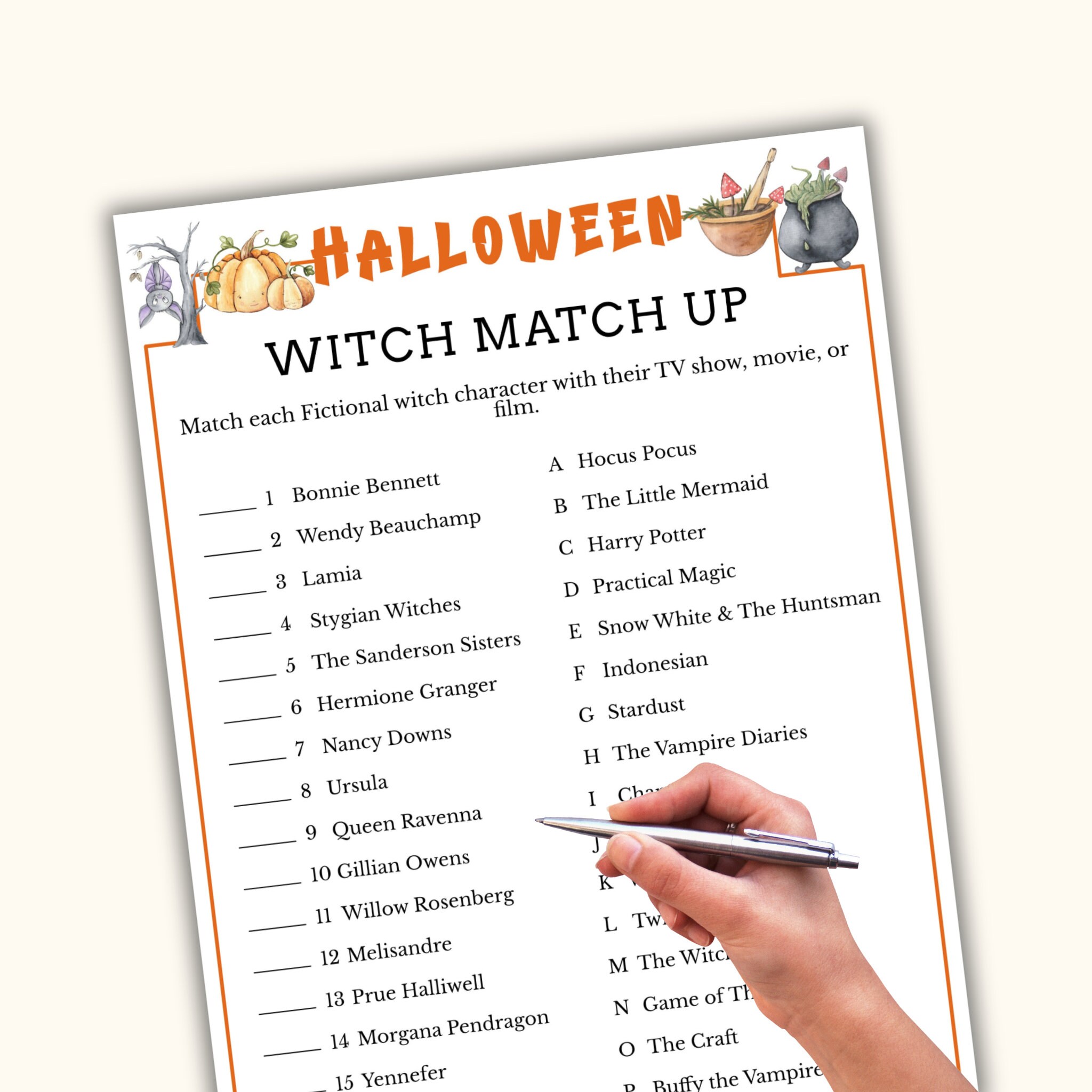 Witch Match up - Printable Halloween Party Game for Teens and Adults ...