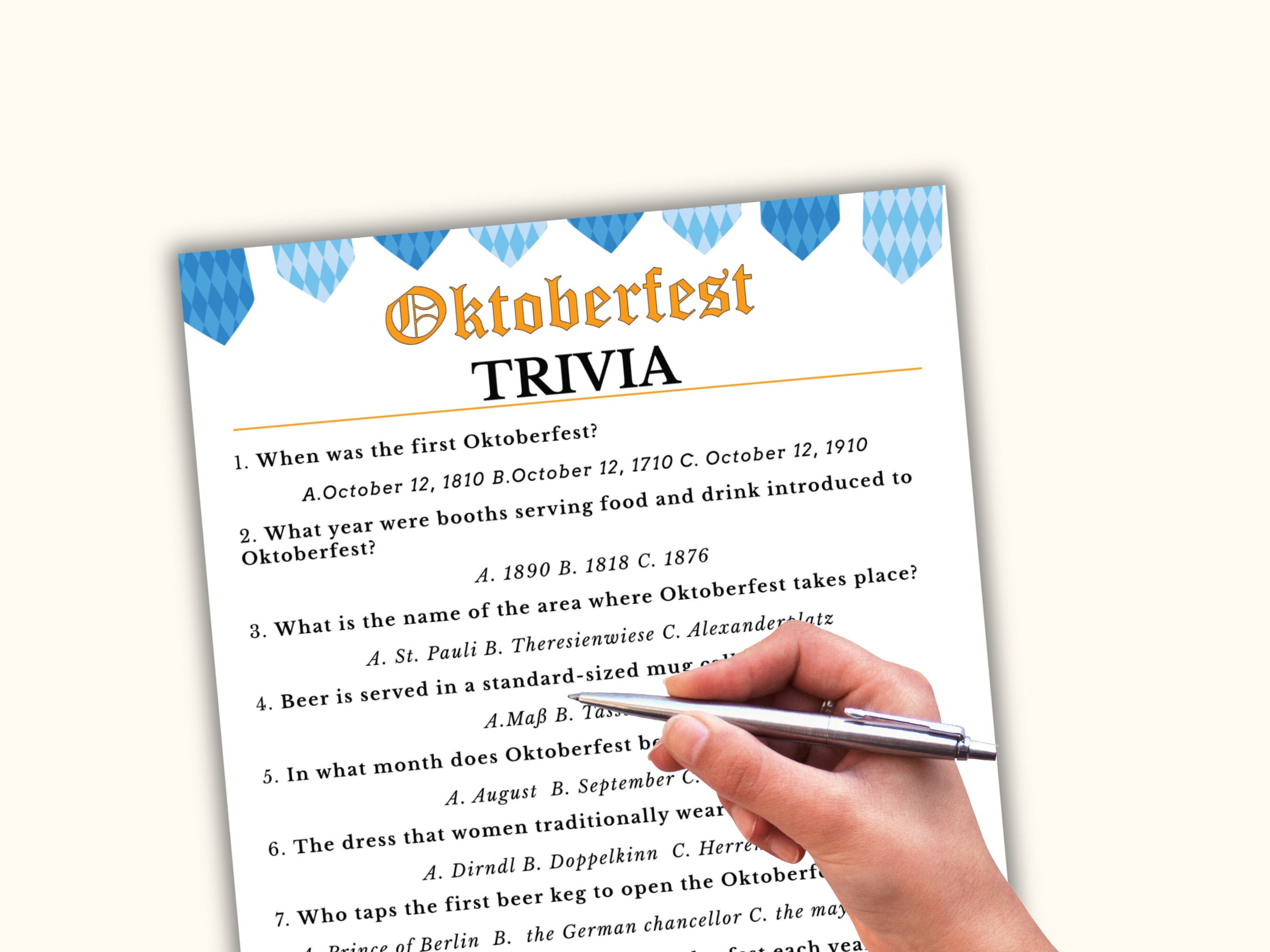 Oktoberfest Trivia Game - Printable Oktoberfest Game - Adult ...
