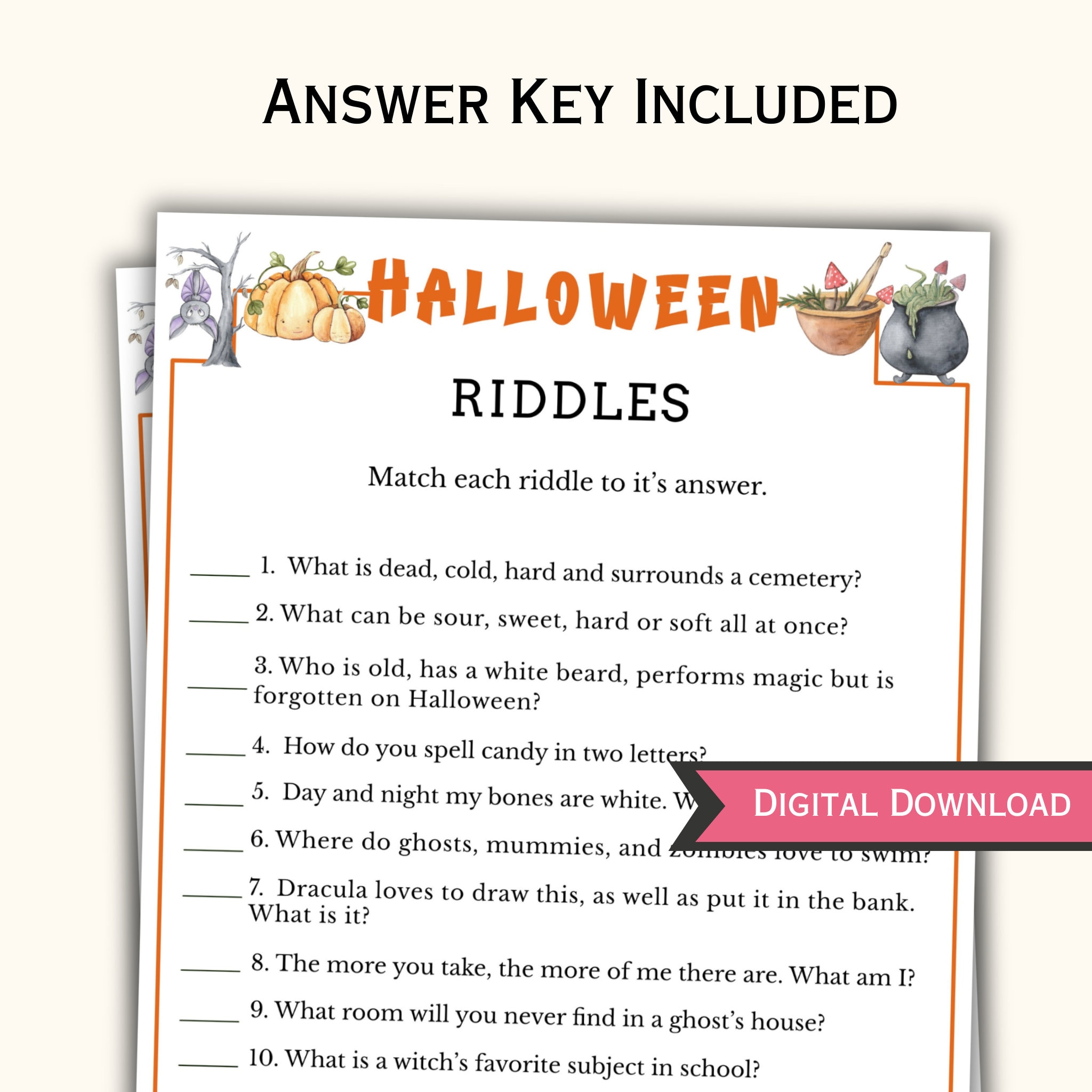 Halloween Riddles Game - Printable Halloween Party Game - Party ...