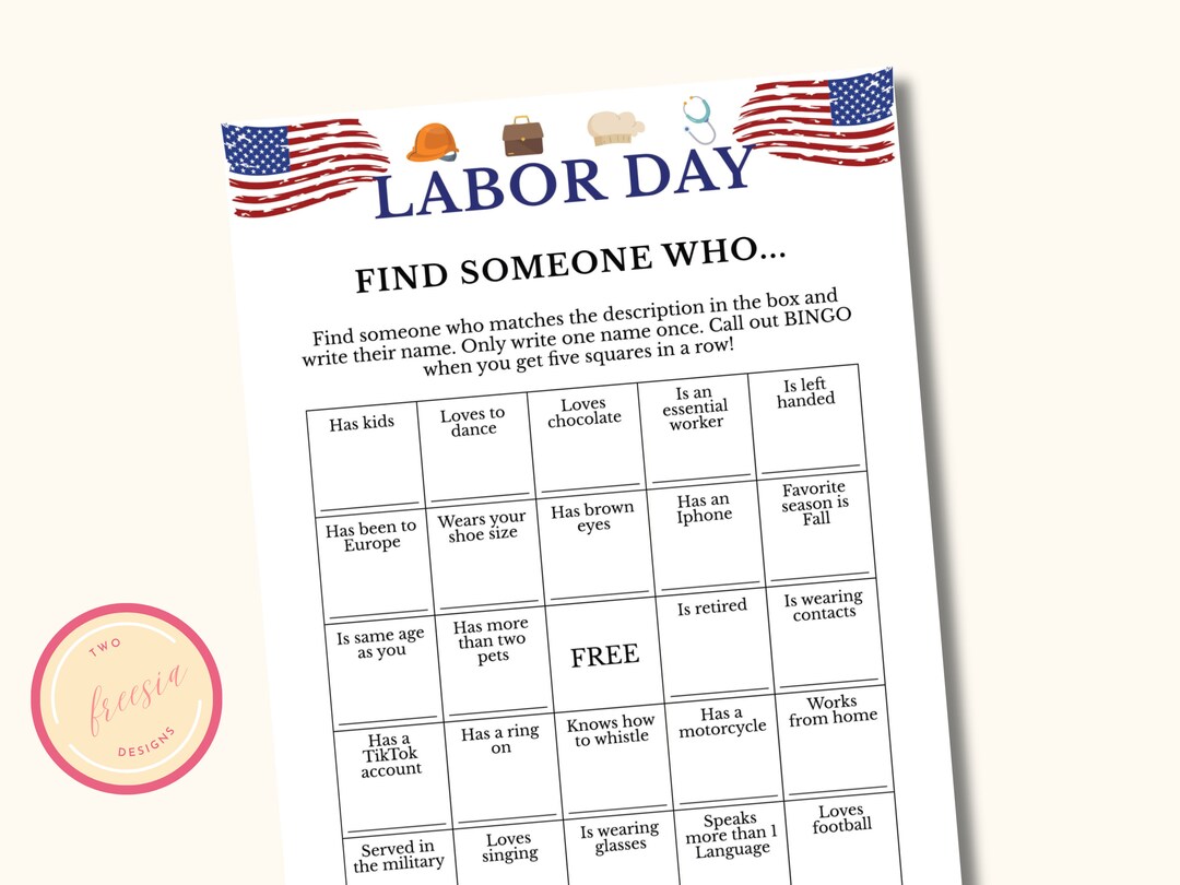 Labor Day Find the Guest Bingo - Printable Labor Day Party Activity ...