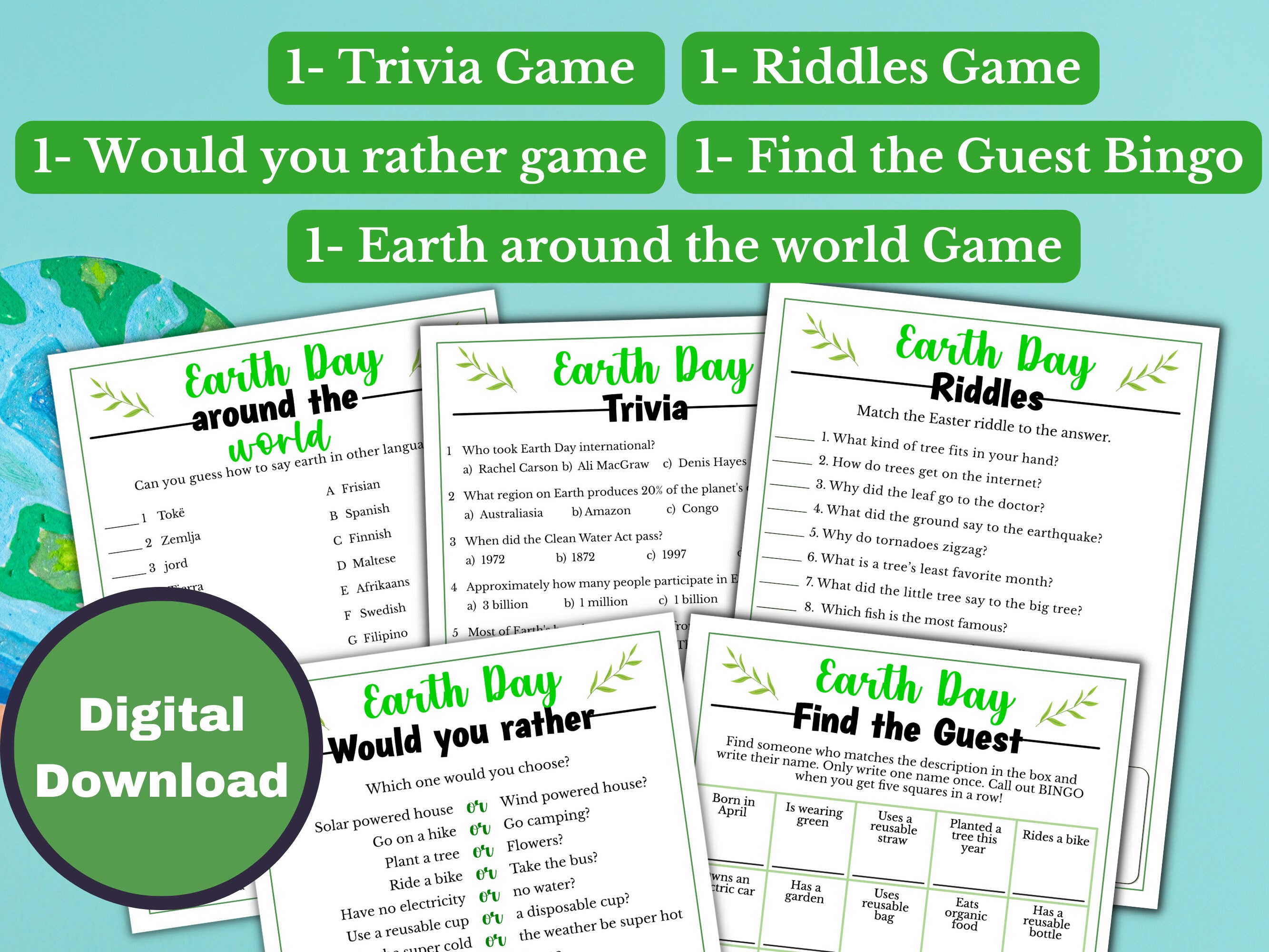 Printable Earth Day Game Bundle for Kids and Adults Game for - Etsy