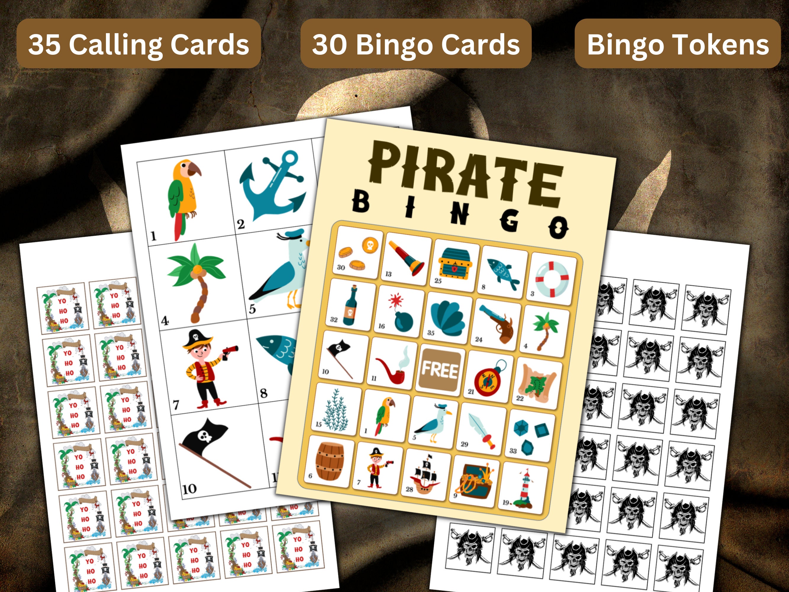 Pirate Bingo Cards - Printable Pirate Bingo Cards for Kids Birthday ...