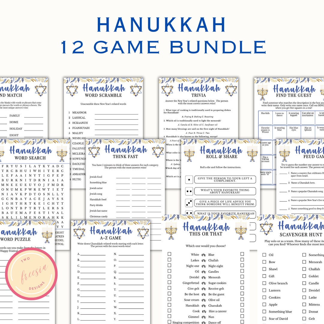 Hanukkah Game Bundle - 12 Printable Chanukah Party Games for Kids and ...