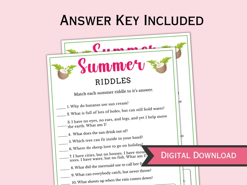Summer Riddles Game for Kids and Adults - Printable Summer Party Game ...