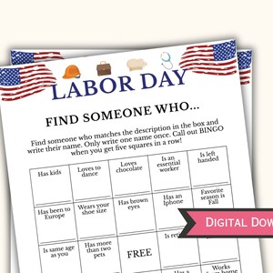 Labor Day Find the Guest Bingo Printable Labor Day Party Activity ...
