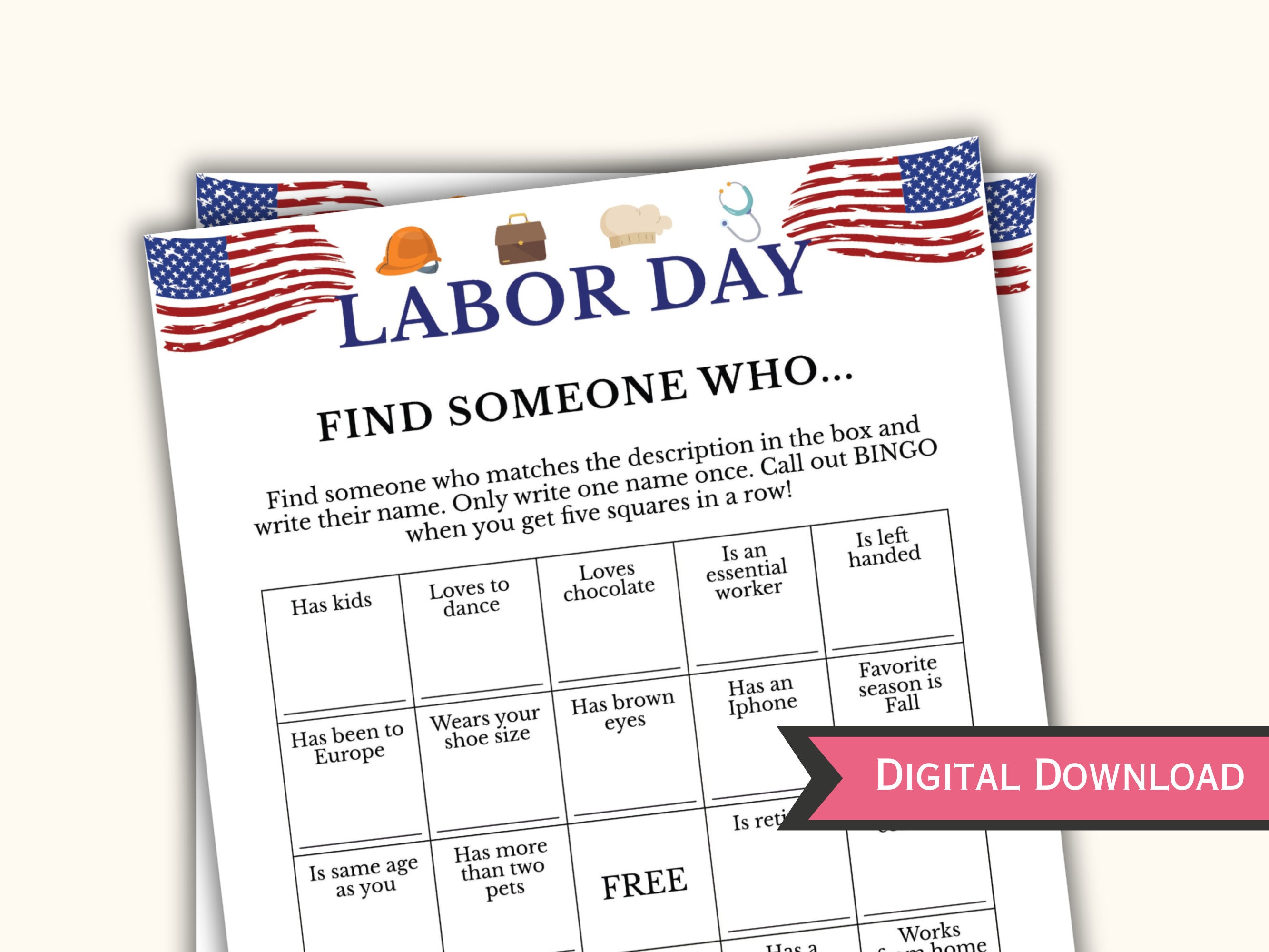 Labor Day Find the Guest Bingo - Printable Labor Day Party Activity ...