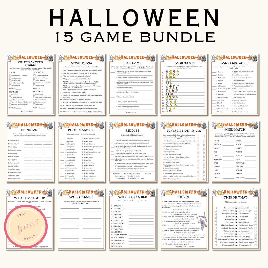 15 Halloween Party Game Bundle Printable for Kids and Adults ...