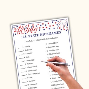 State Nicknames Match Game - Printable Fourth of July Game ...