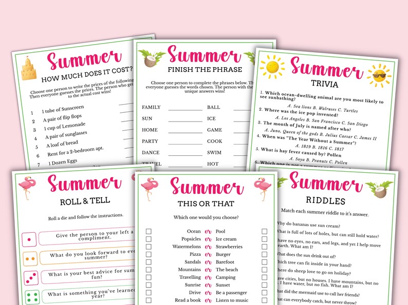 12 Printable Summer Game Bundle for Kids and Adults - Beach, Pool Party ...