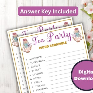 Tea Party Word Scramble Game - Printable Tea Party Games for Birthdays ...