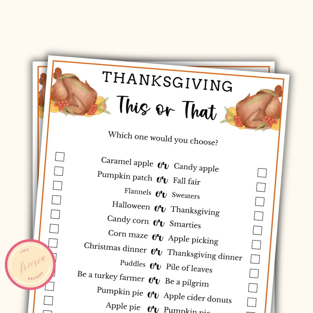 Thanksgiving This or That Game - Thanksgiving Party Game for Kids and ...