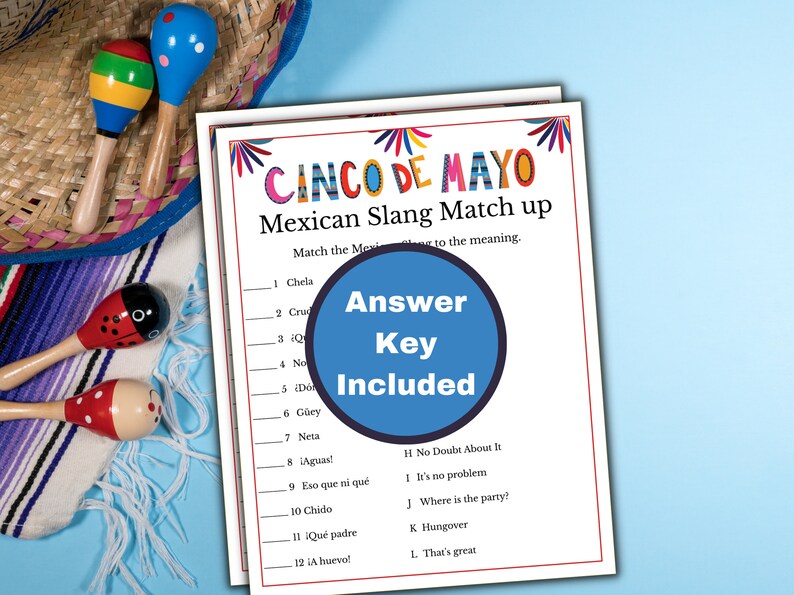Cinco De Mayo Games - Mexican Slang Matchup Game - Mexican Fiesta Game ...