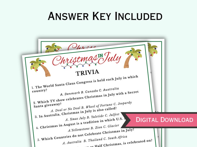 Christmas in July Trivia Game - Printable Christmas in July Game for ...