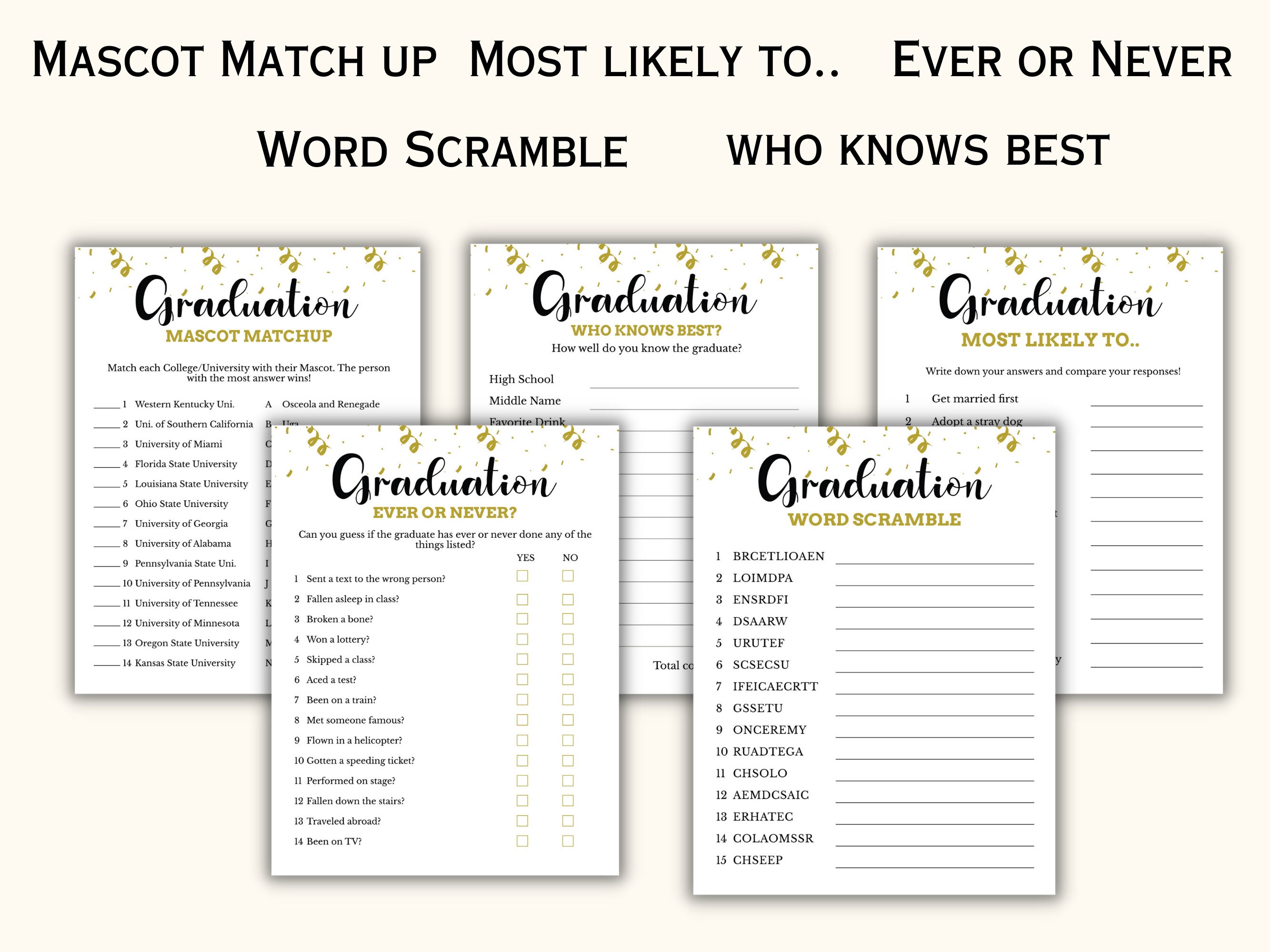 2025 Graduation Games - 14 Printable Graduation Party Games Bundle ...