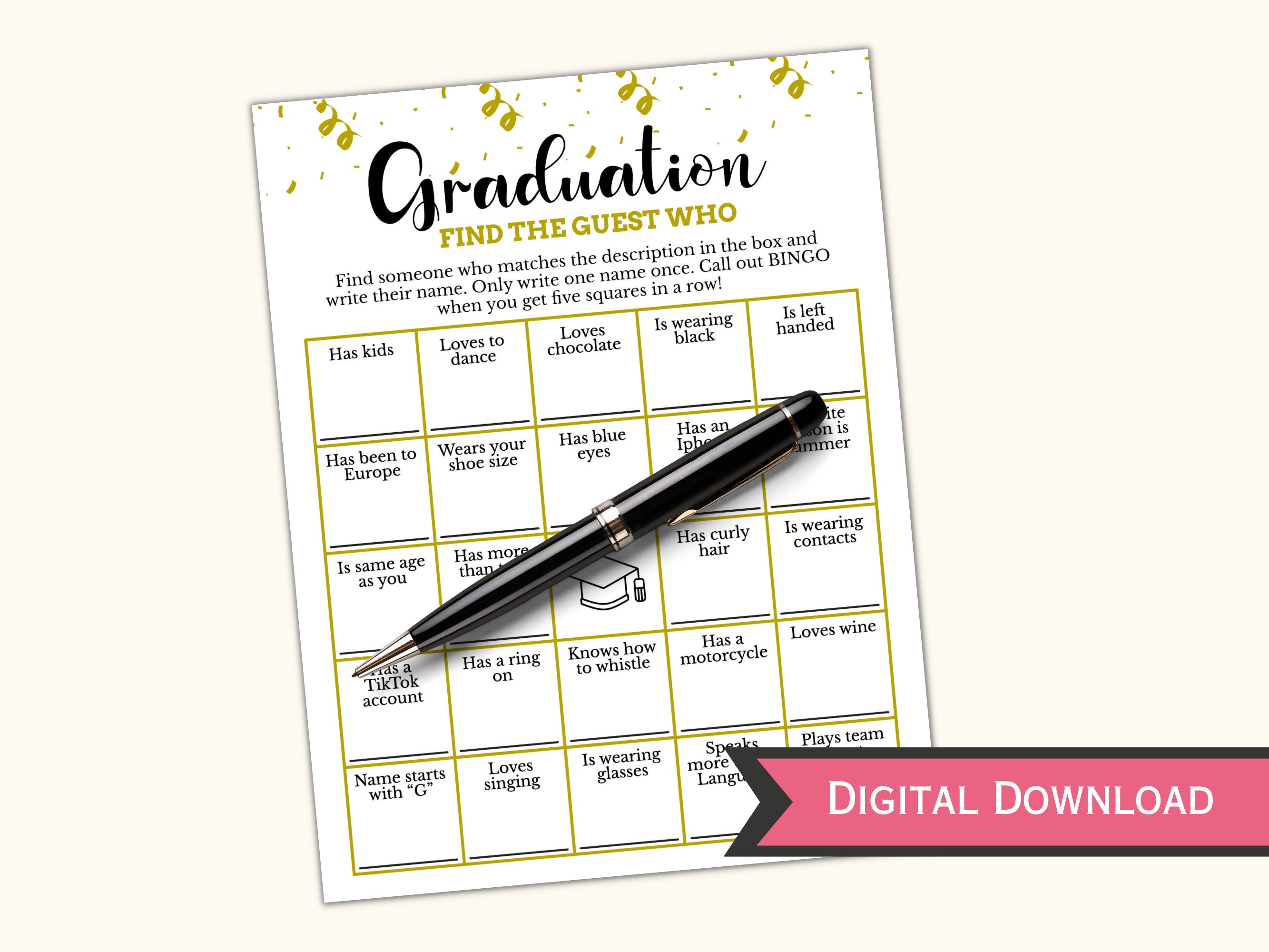 Graduation Find the Guest Bingo Game - Printable Find Someone Who Grad ...