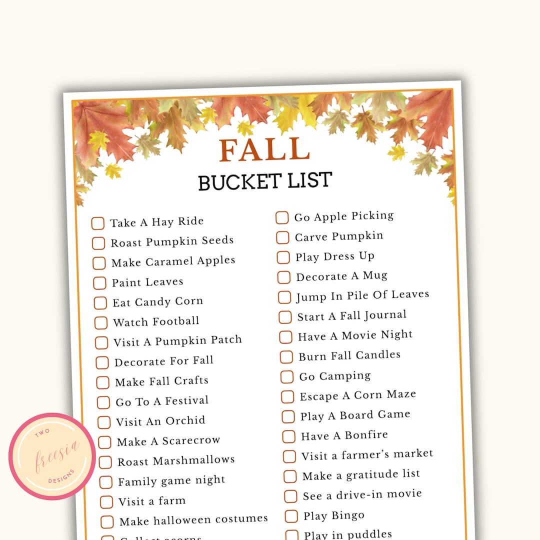 Fall Bucket List - Printable Autumn Bucket List - Fall to Do List ...