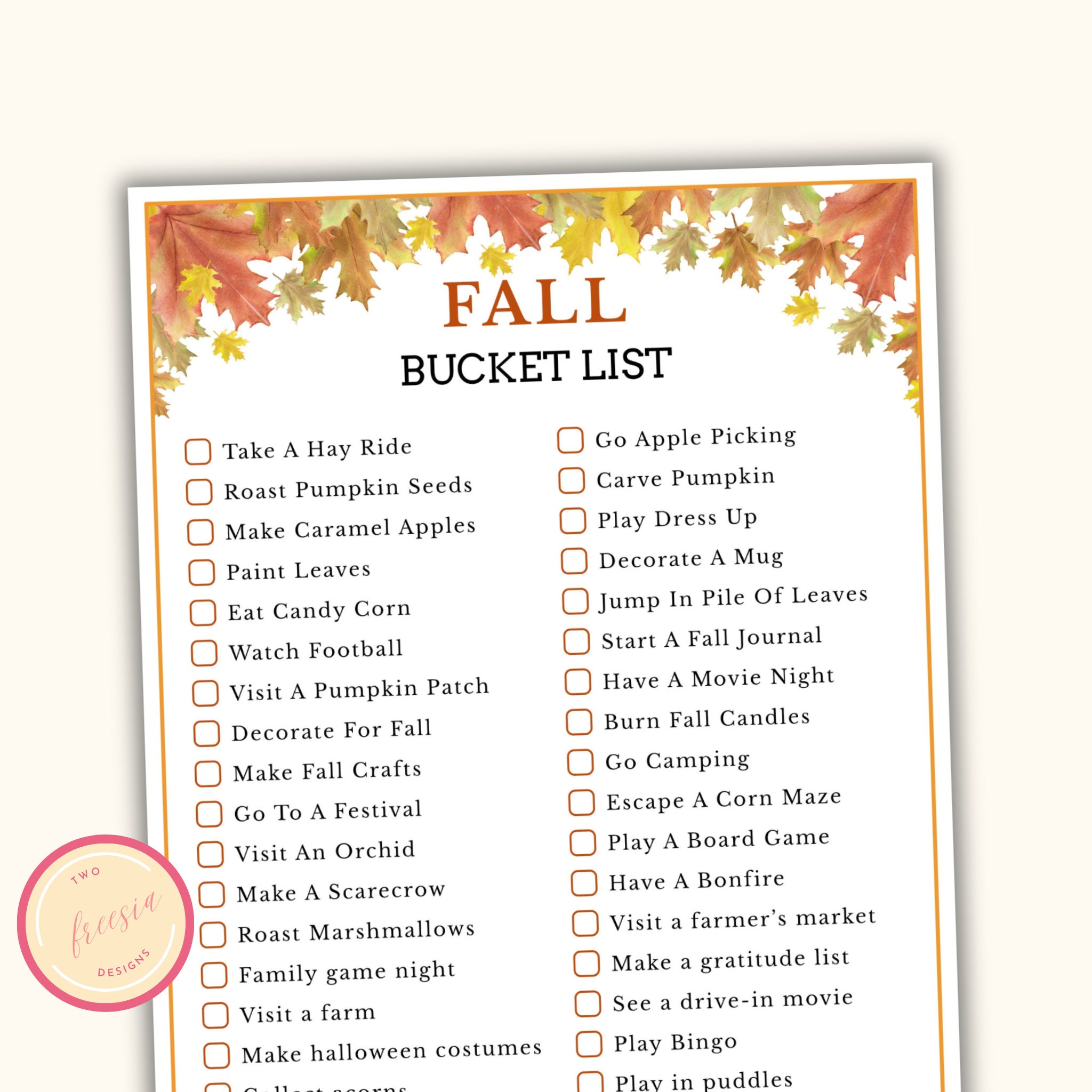 Fall Bucket List Printable Autumn Bucket List Fall to Do List Family ...